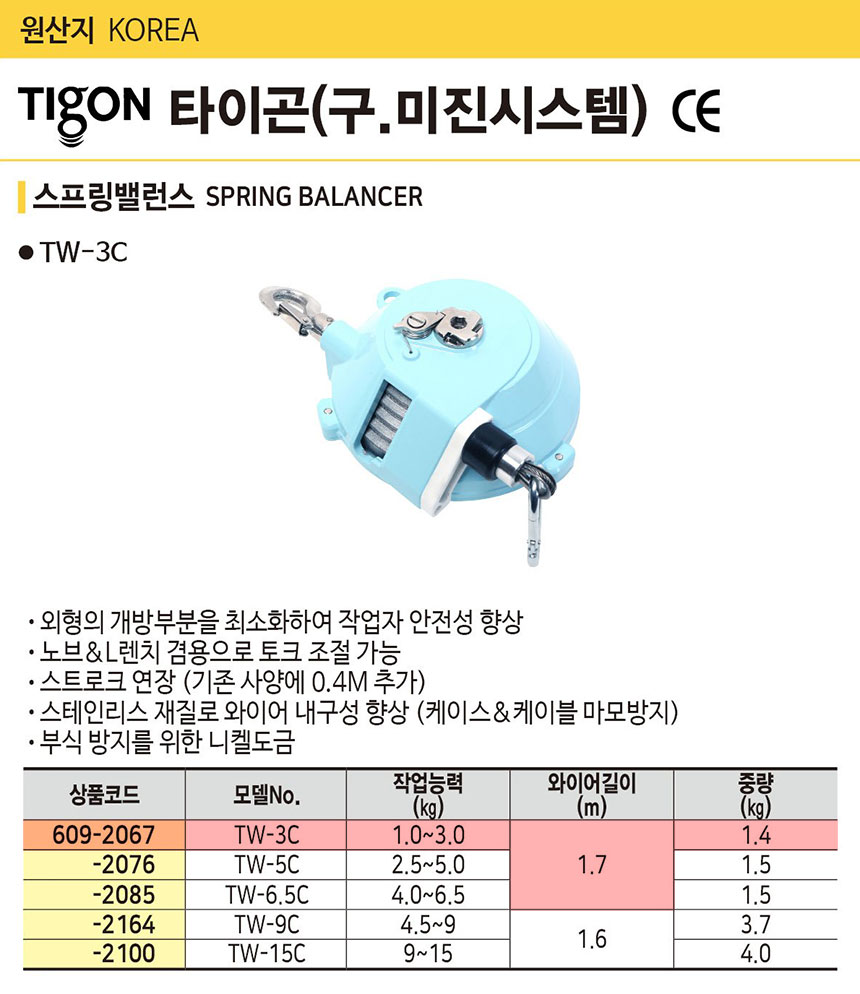 미진 스프링밸런스 TW-3C 1-3kg 6092067