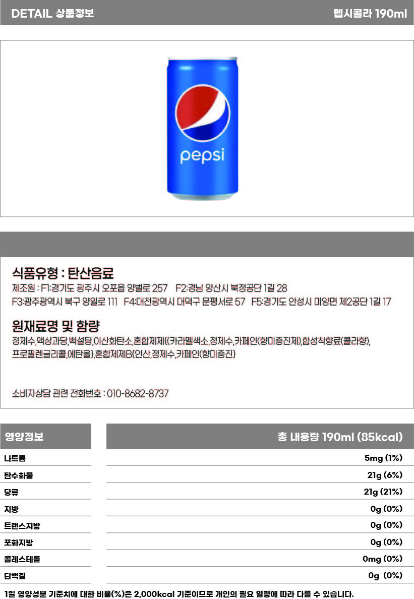 펩시콜라 190ml 30입 (F3) (펩시콜라 190ml 30P)상품상세_동원몰